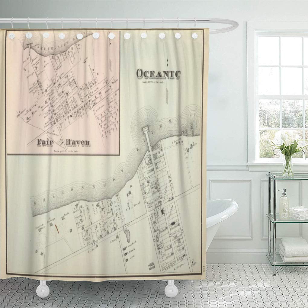 SUTTOM Rumson Map of Oceanic and Fair Haven Jersey Hand Shower Curtain ...