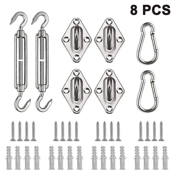 Set of 8 pieces shade sail fasteners, 2 stainless steel tensioners, 2 ...