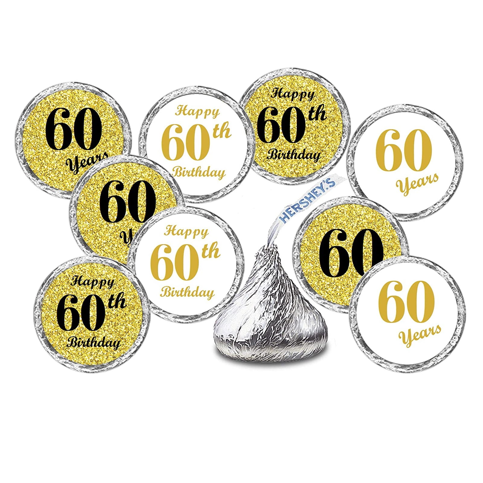 60th Birthday Gold Kisses Stickers, (Set of 324) Chocolate Drops Labels ...