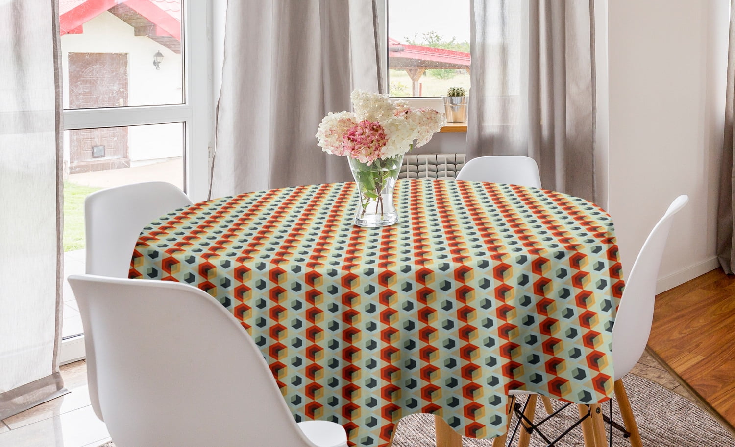 Geometric Round Tablecloth Hexagonal Comb Pattern Abstract Rhombus Borders Modern Circle Table