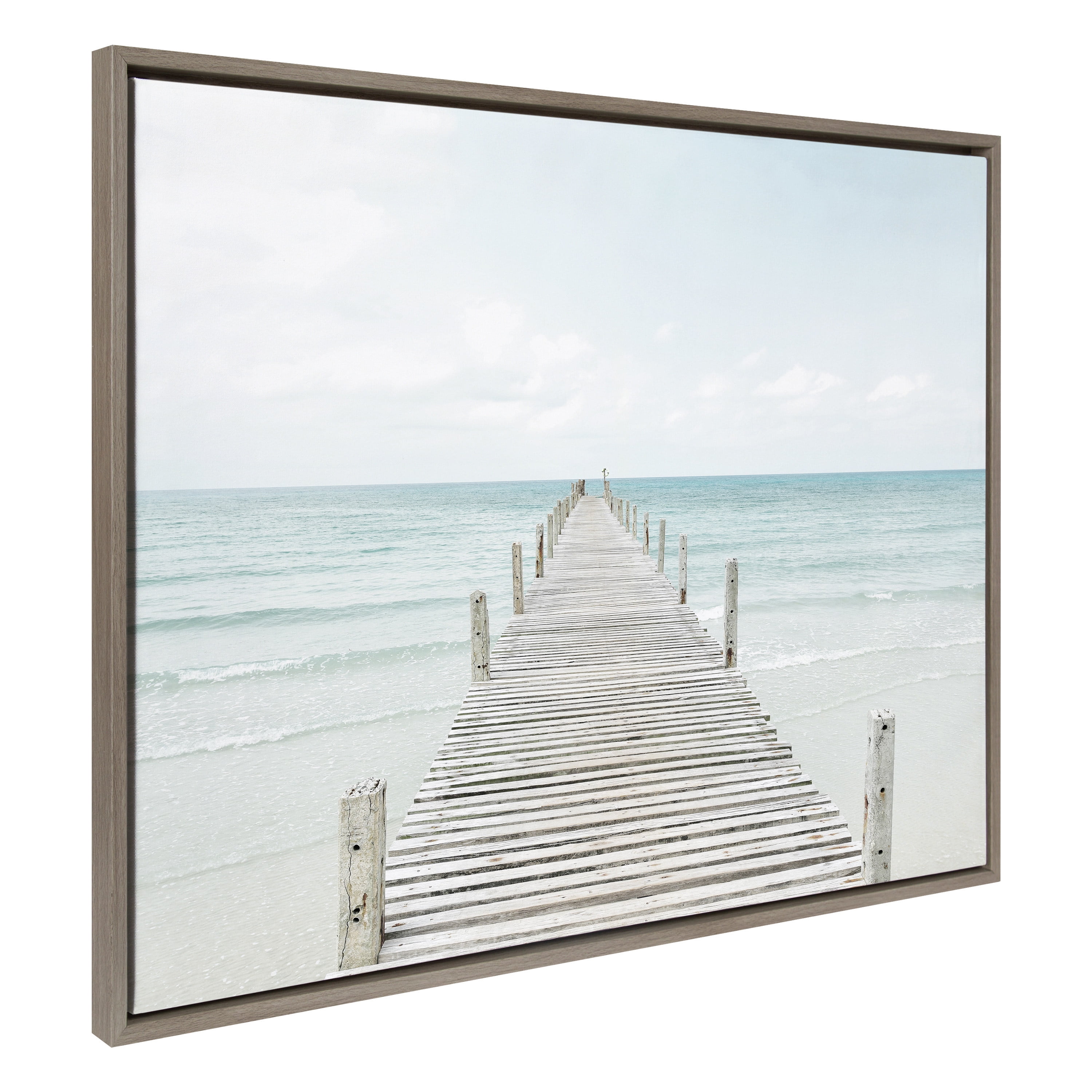 Kate and Laurel Sylvie Wooden Pier on the Beach Framed Canvas Wall Art ...