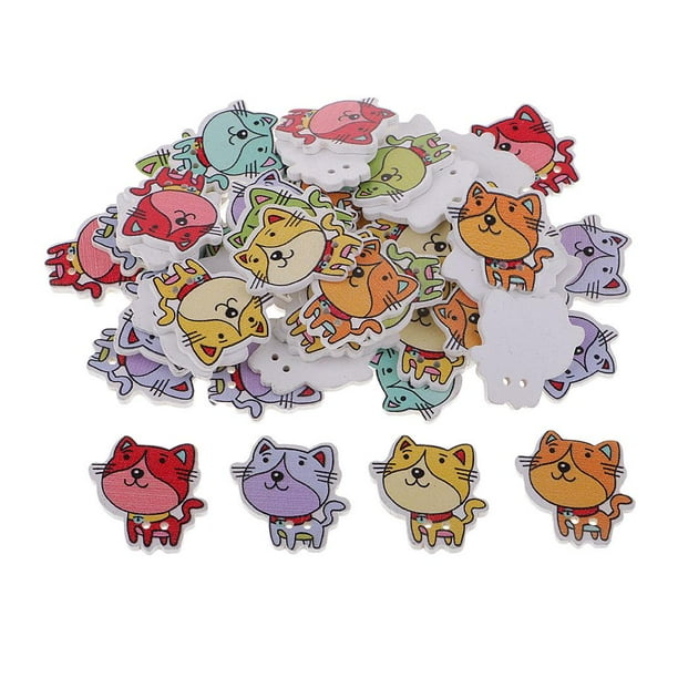 50x Kids Buttons two holes Wooden Buttons Cats for , Children, Projects ...