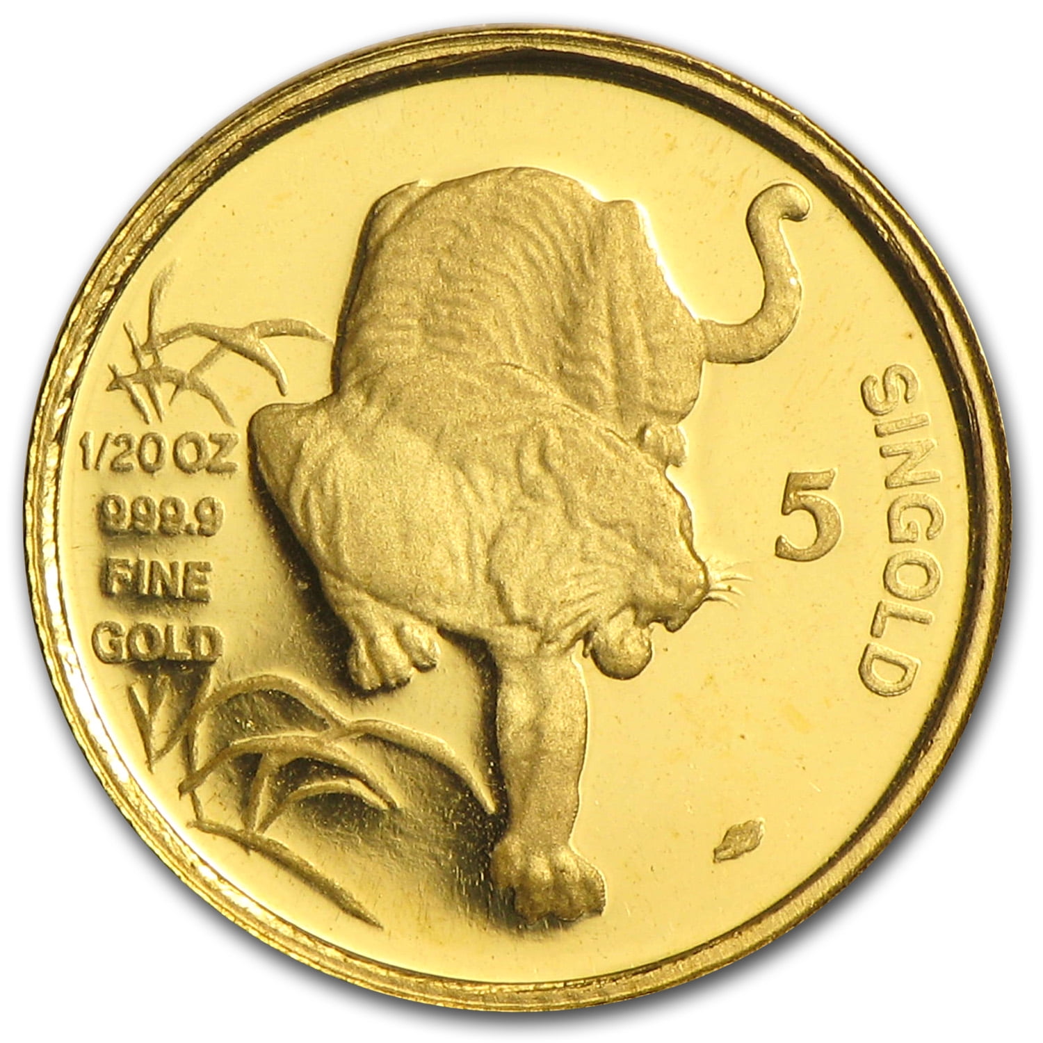 1986 Singapore 1/20 Proof Gold 5 Singold Tiger - Walmart.com