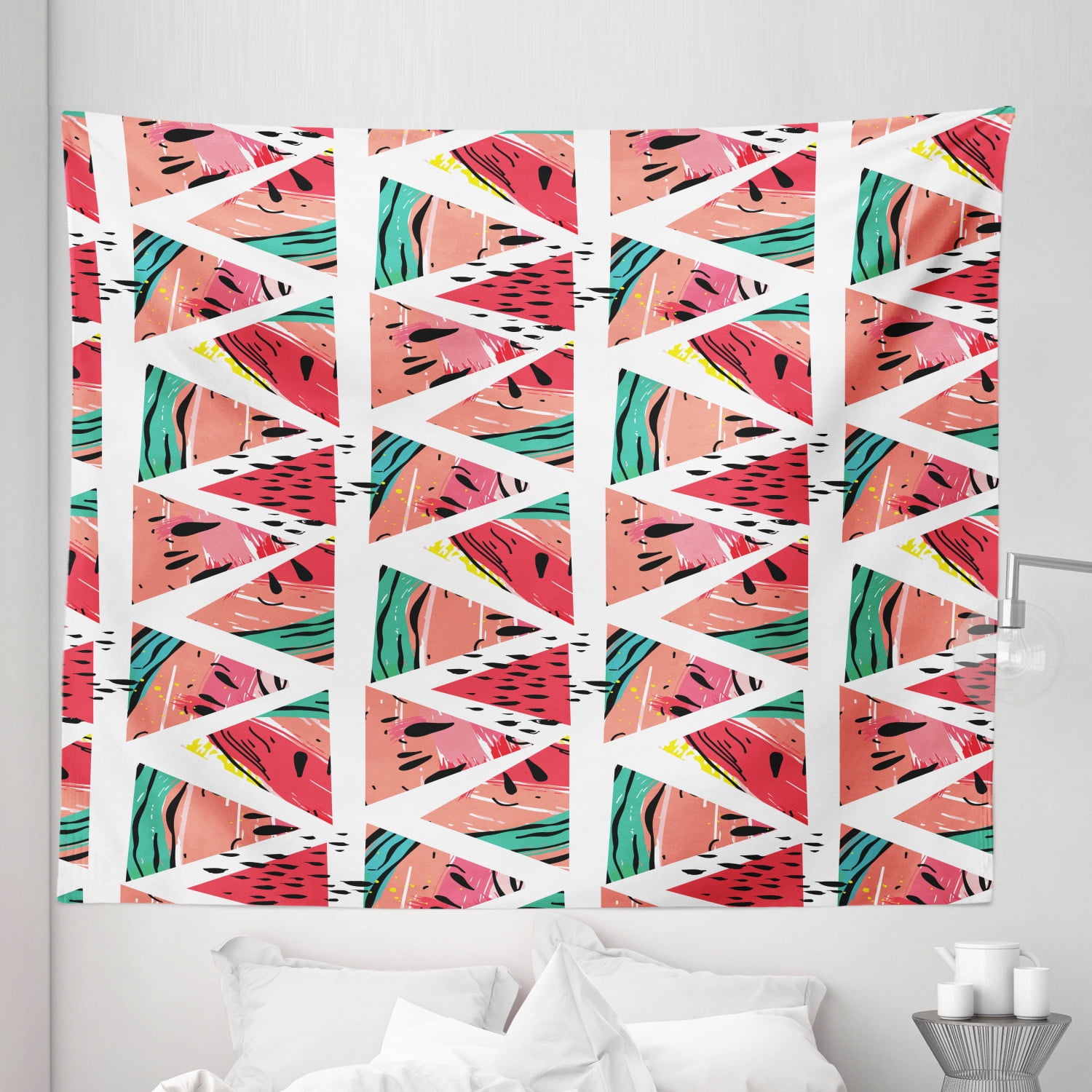 Watercolor Tapestry, Abstract Watermelon Pattern in Triangles Hipster ...