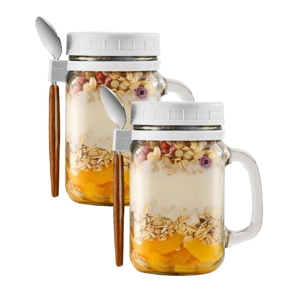 Overnight Oats Jars|2pcs Keep Fit Yogurt Meal Jar with Lid and Spoon ...