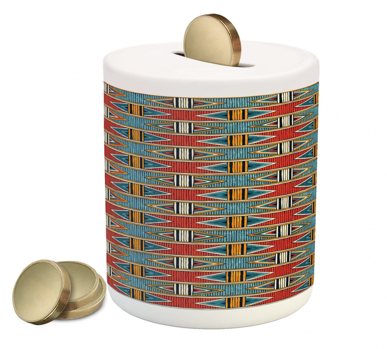 Kente Pattern Piggy Bank, Tribal Traditional Triangles and Stripes ...