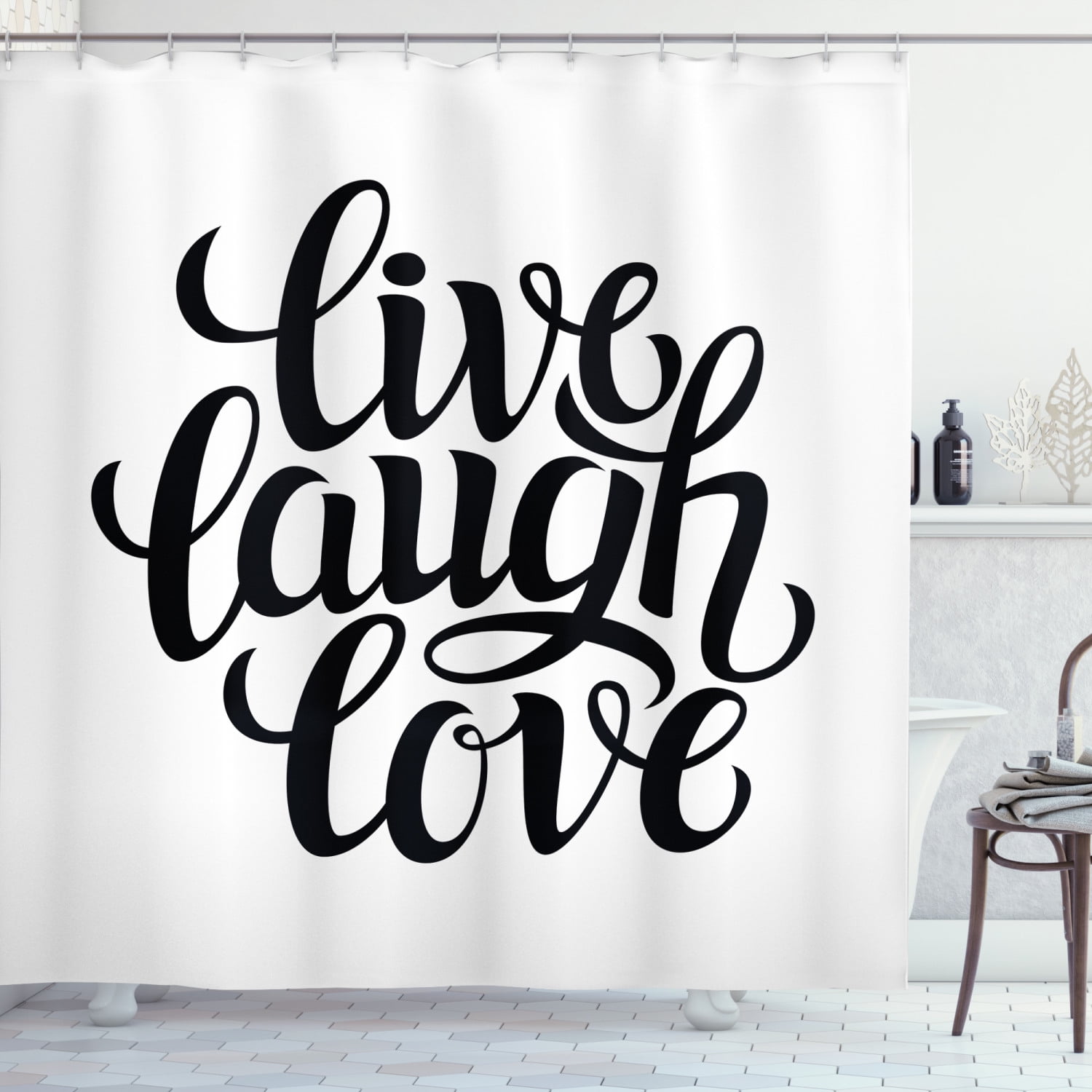 Live Laugh Love Shower Curtain Simplistic Inspiration Quote Minimalist