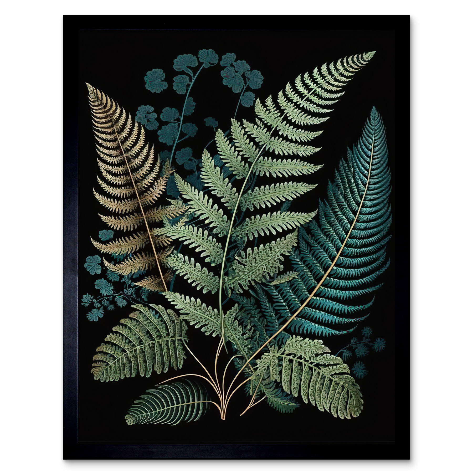 Detailed Leaves Fern Fronds Botanical Illustration Art Print Framed ...