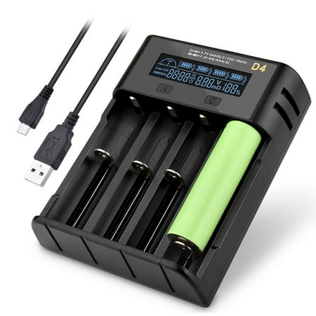 D4 LCD 4 Slot for 18650 21700 26650 Lithium AA AAA Nimh Battery Black ...