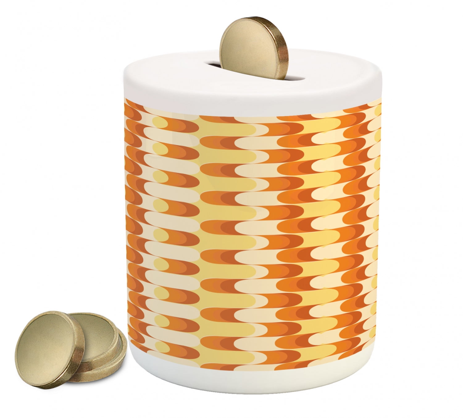 Retro Piggy Bank, Wavy Pattern Half Moon Shapes Vintage Art Graphic ...