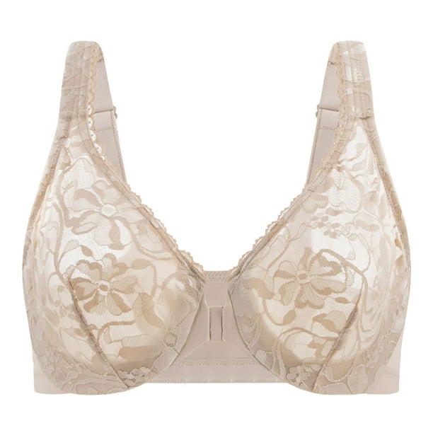 MELENECA Women's Front Closure Stretch Lace Underwire Bra Beige 42B ...