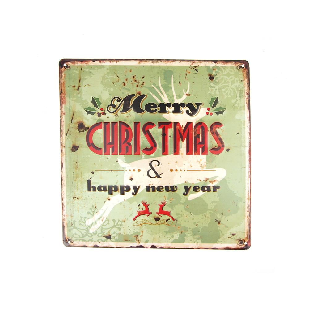 Vintage Style Metal Square "Merry Christmas" Sign with Reindeer, Light ...