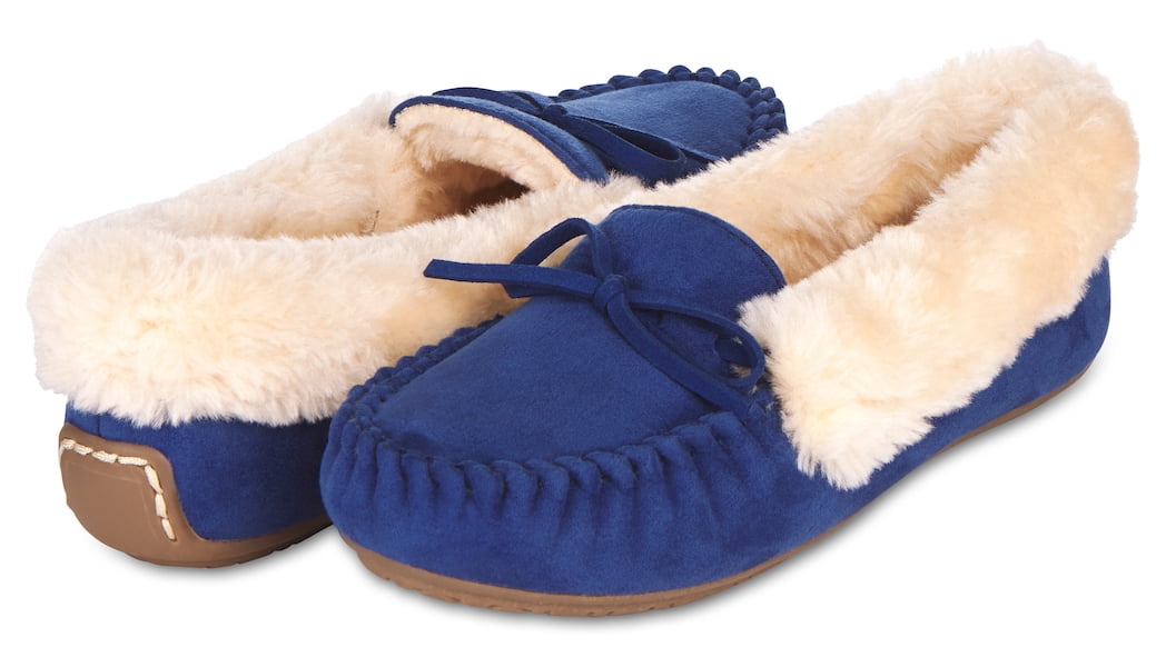 Floopi Womens Indoor/Outdoor Basic Memory Foam Moccasin Slipper W/Faux ...