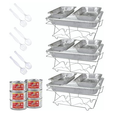 30-Piece Disposable Chafing Dish Buffet Set with Fuel – 3 Complete Food ...