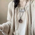 ANXPTIME Simple Wooden Round Ring Necklace Vintage Long Sweater Chain ...