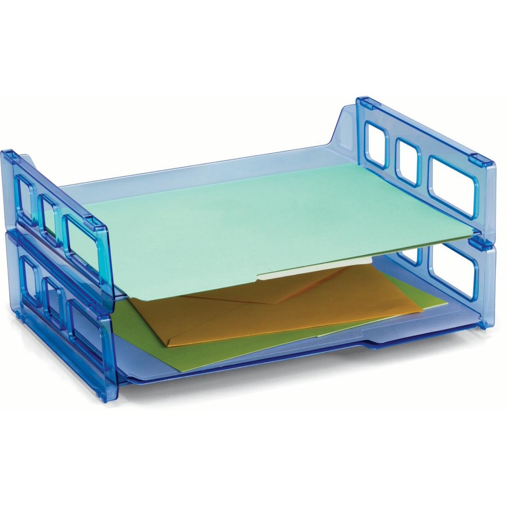 Officemate Blue Glacier Side Load Letter Tray, 2/Pack, Transparent Blue ...