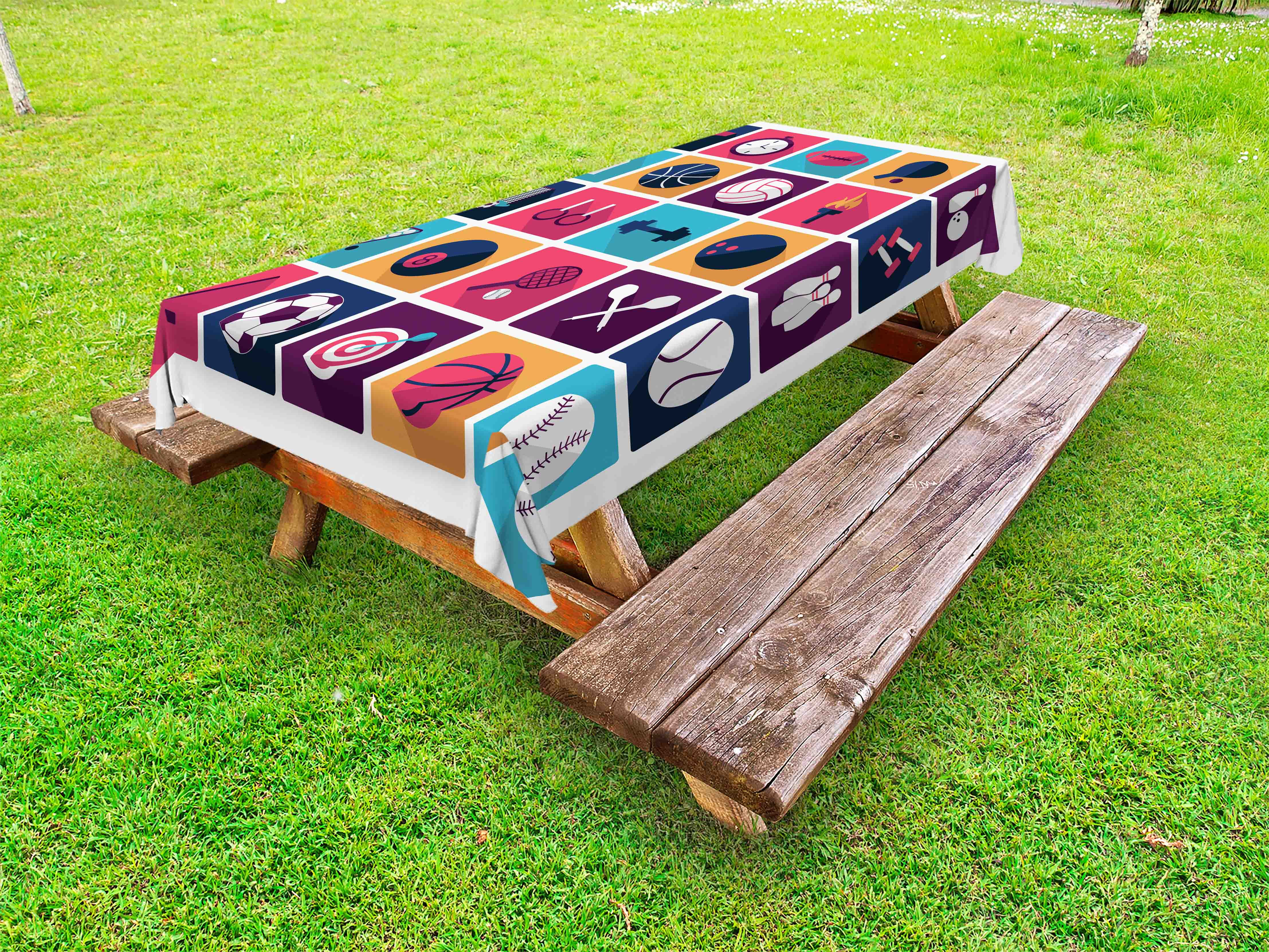 Olympics Outdoor Tablecloth, Sports Icons Image with Whistle Stopwatch ...