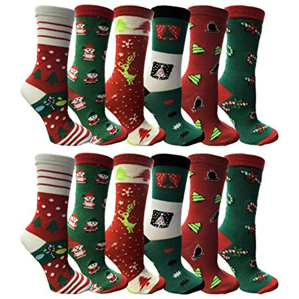 Yacht And Smith Christmas Printed Fun Colorful Festive Crew Knee High