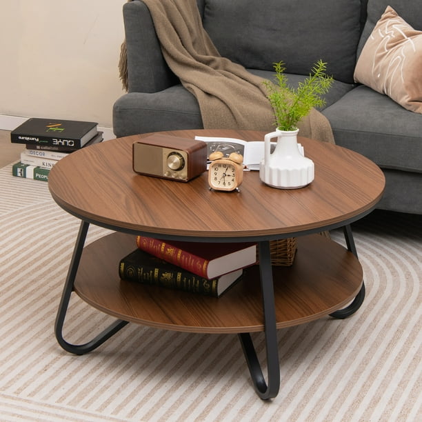 Giantex Round Coffee Table, 2-Tier Center Table w/Open Storage Shelf ...