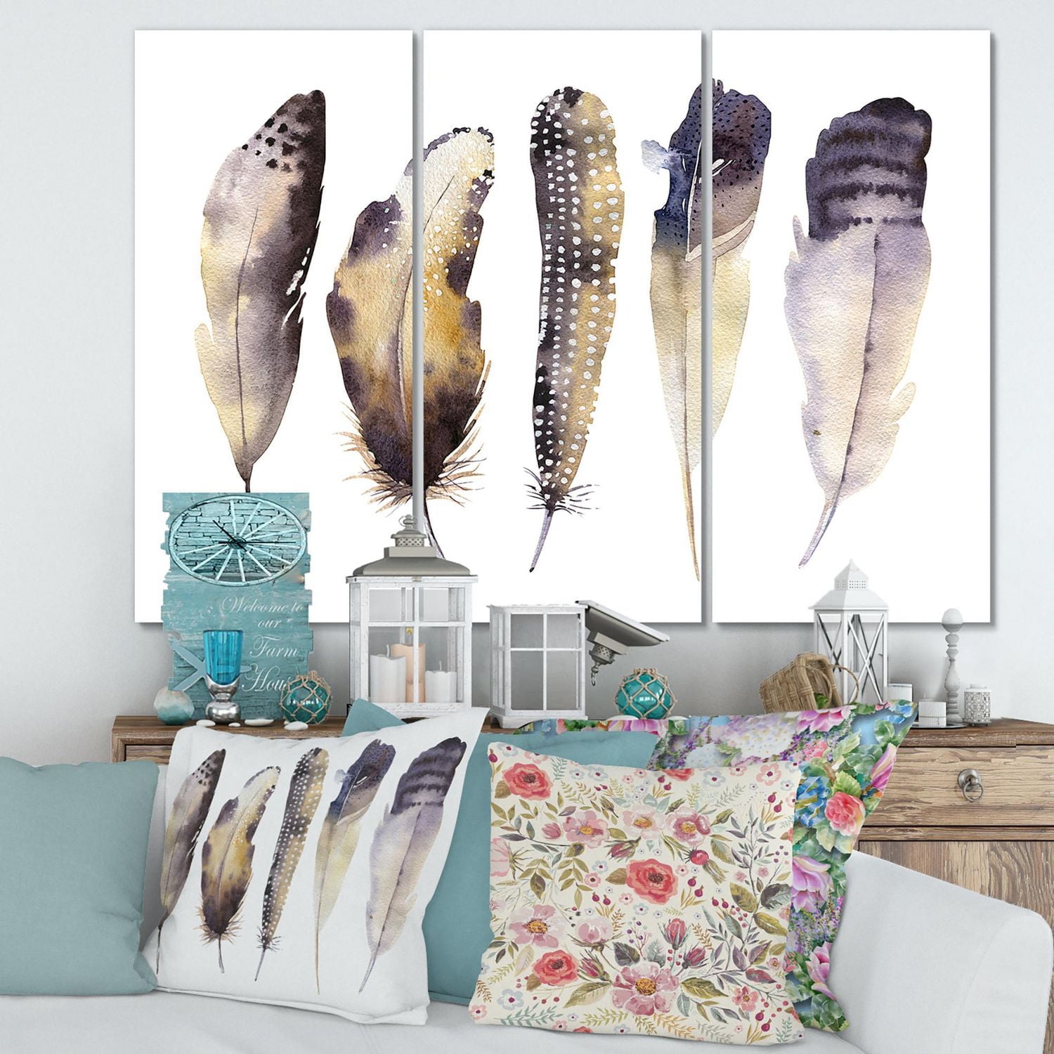 Click here for Designart Boho Ethnic Dark Gray Feathers I Canvas... prices