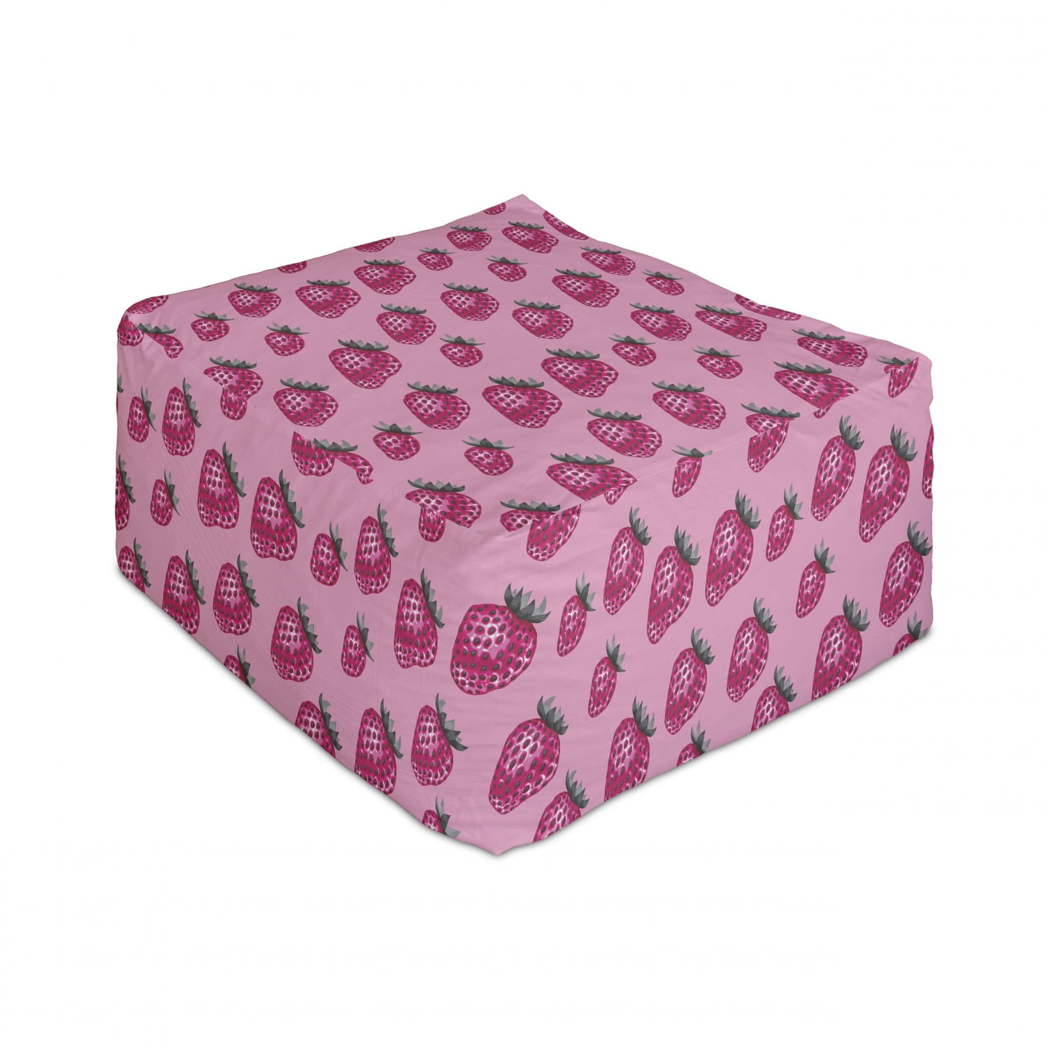 Fruit Rectangle Pouf, Pop Art Style Strawberry Pattern Vibrant Toned ...