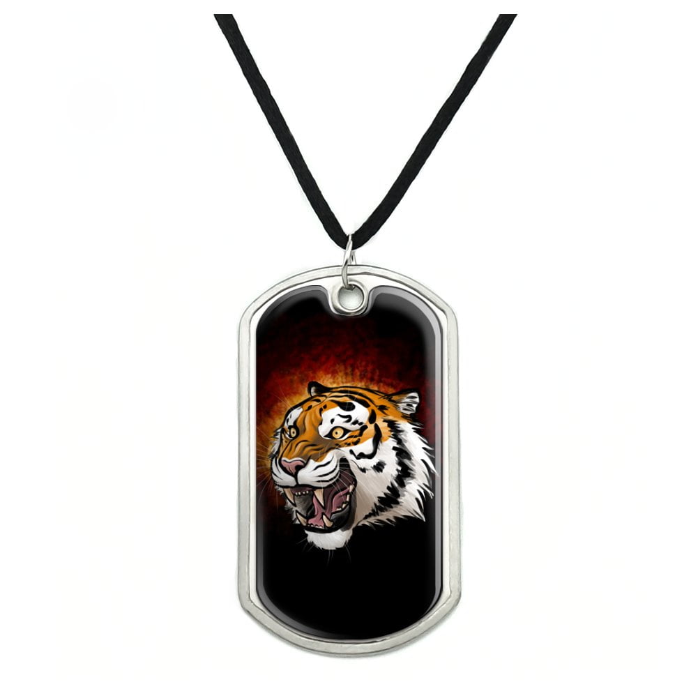 Fierce Tiger Military Dog Tag Pendant Necklace with Cord - Walmart.com