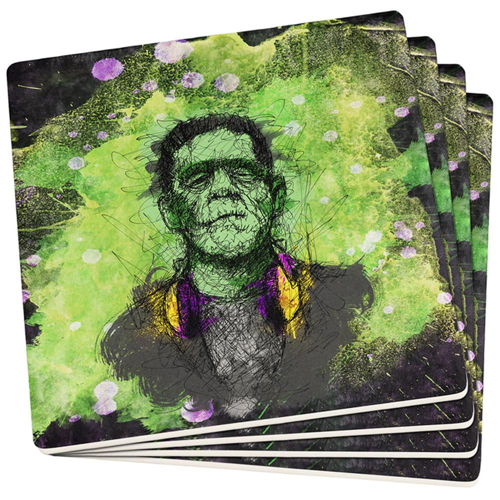 Halloween Frankenstein Raver Monster Set of 4 Square Sandstone Coasters ...