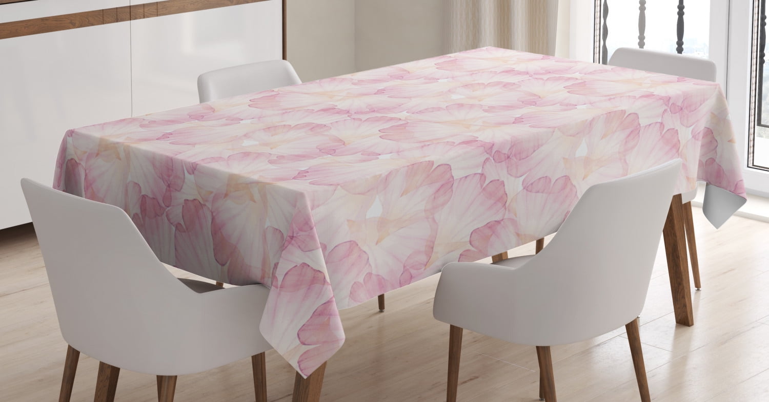 Ambesonne Pastel Tablecloth Rectangular Table Cover, Pale Pink Flower ...