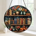 Bookshelf Stained Glass Round Suncatcher – Library Window Hanging Decor ...