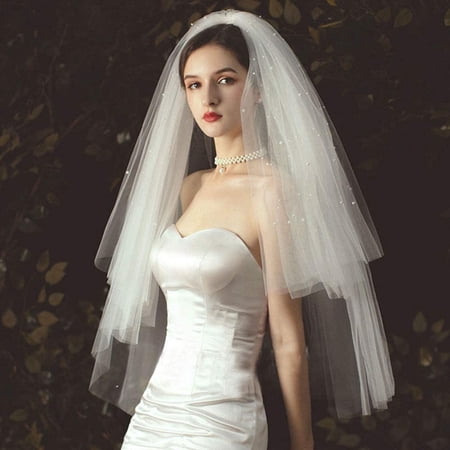 Elegent Bridal Wedding Fluffy Veil Pearls Tulle Hair Accessoies ...