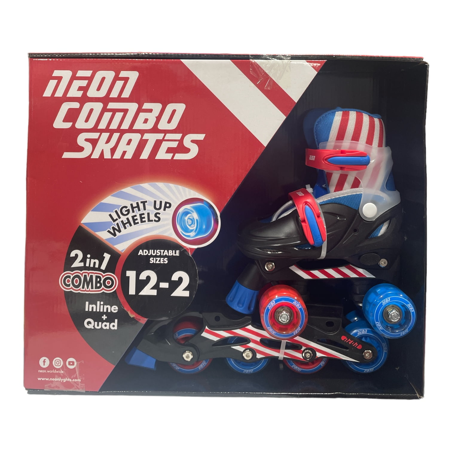 Neon Combo Skates, Light up Wheels, Adjustable Sizes 12-2, Red/Blue ...