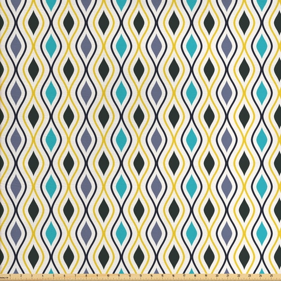 Abstract Fabric by the Yard Upholstery, Vertical Waves Curvy Lines Oval ...