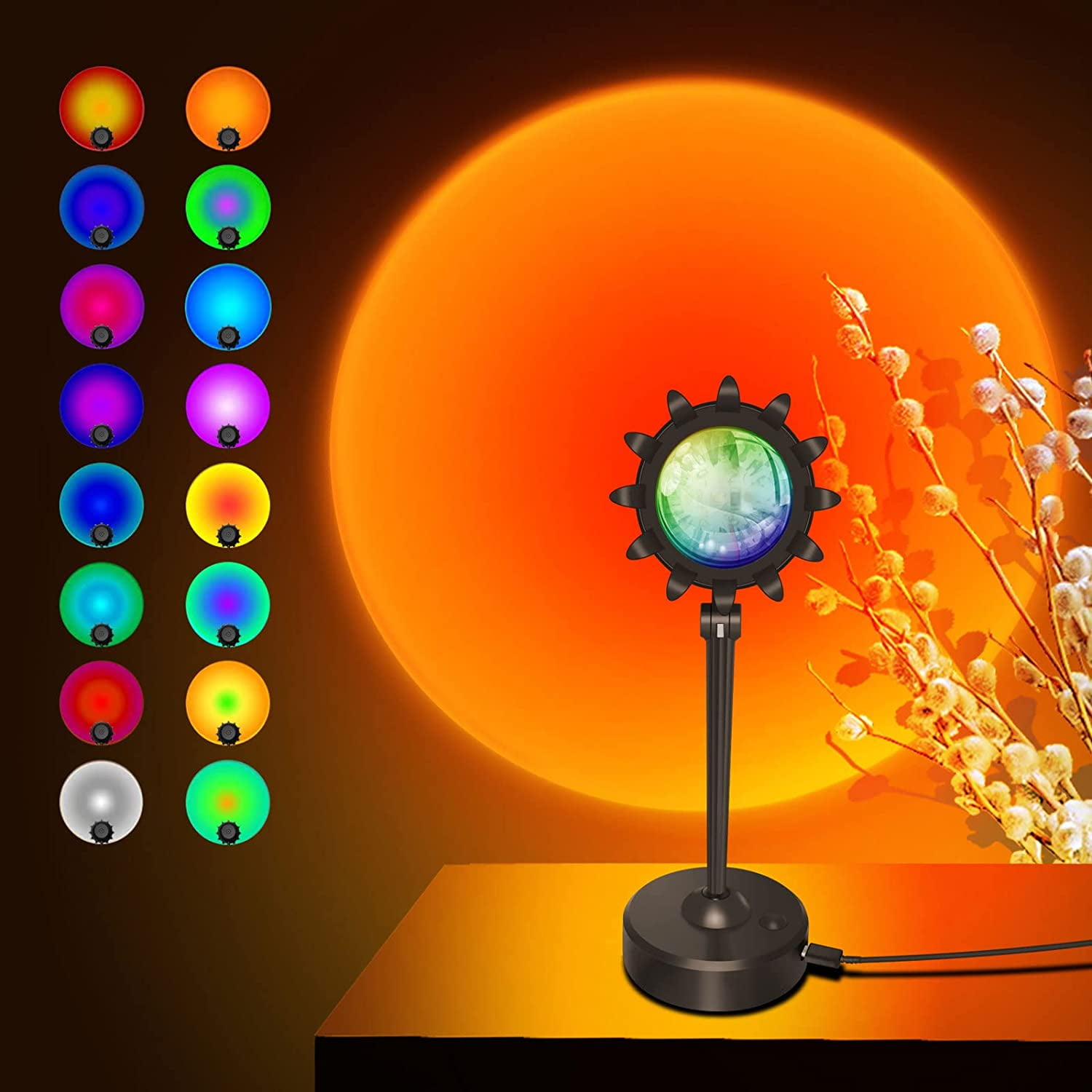 Sunset Lamp, Projector Lights with 16 Color Changing 180 Degree Sunset ...