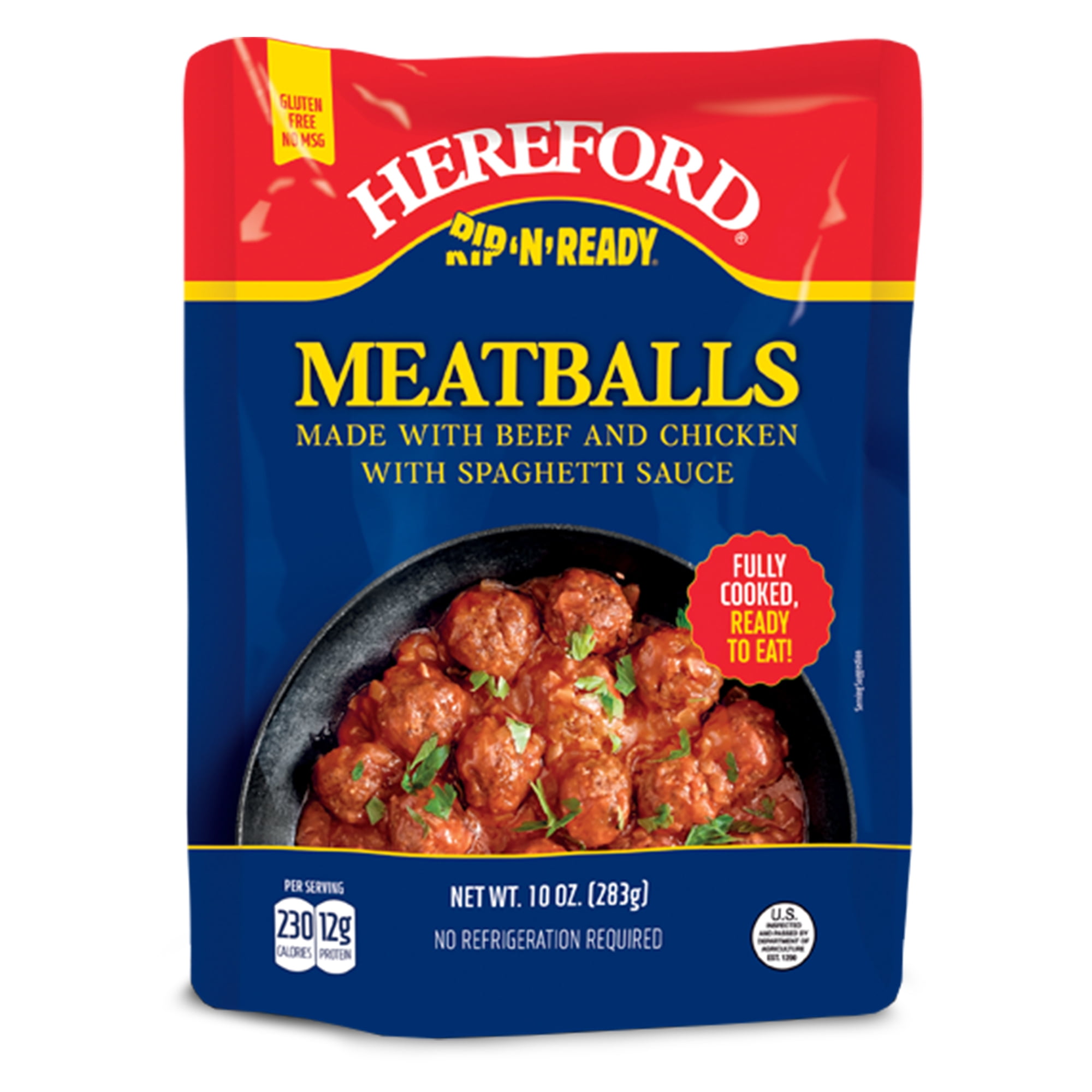 Hereford Meatballs with Spaghetti Sauce, Fully Cooked, Shelf Stable ...