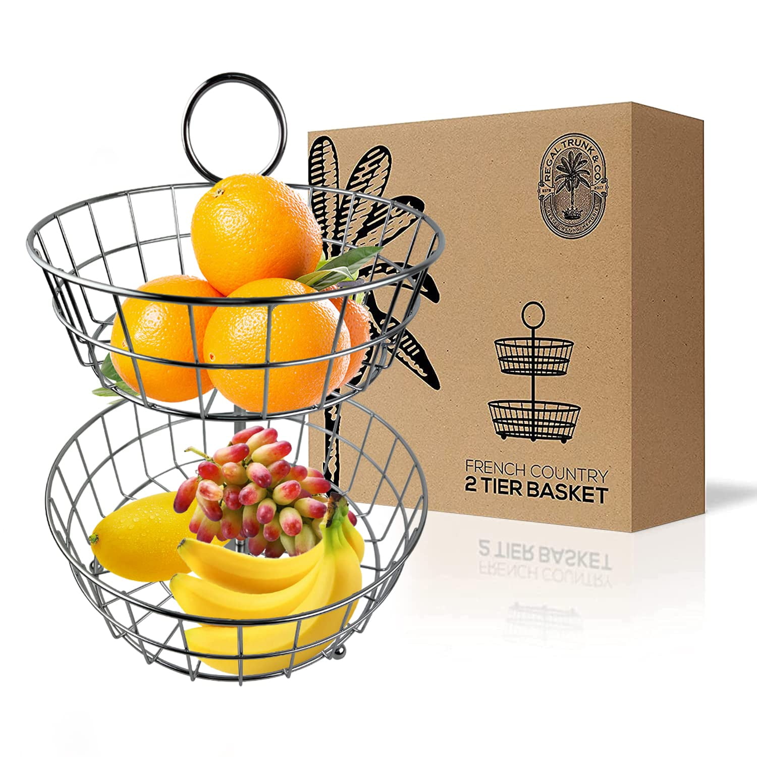 2 Tier Fruit Basket For Kitchen Regal Trunk & Co, Wire Fruit Organizer ...