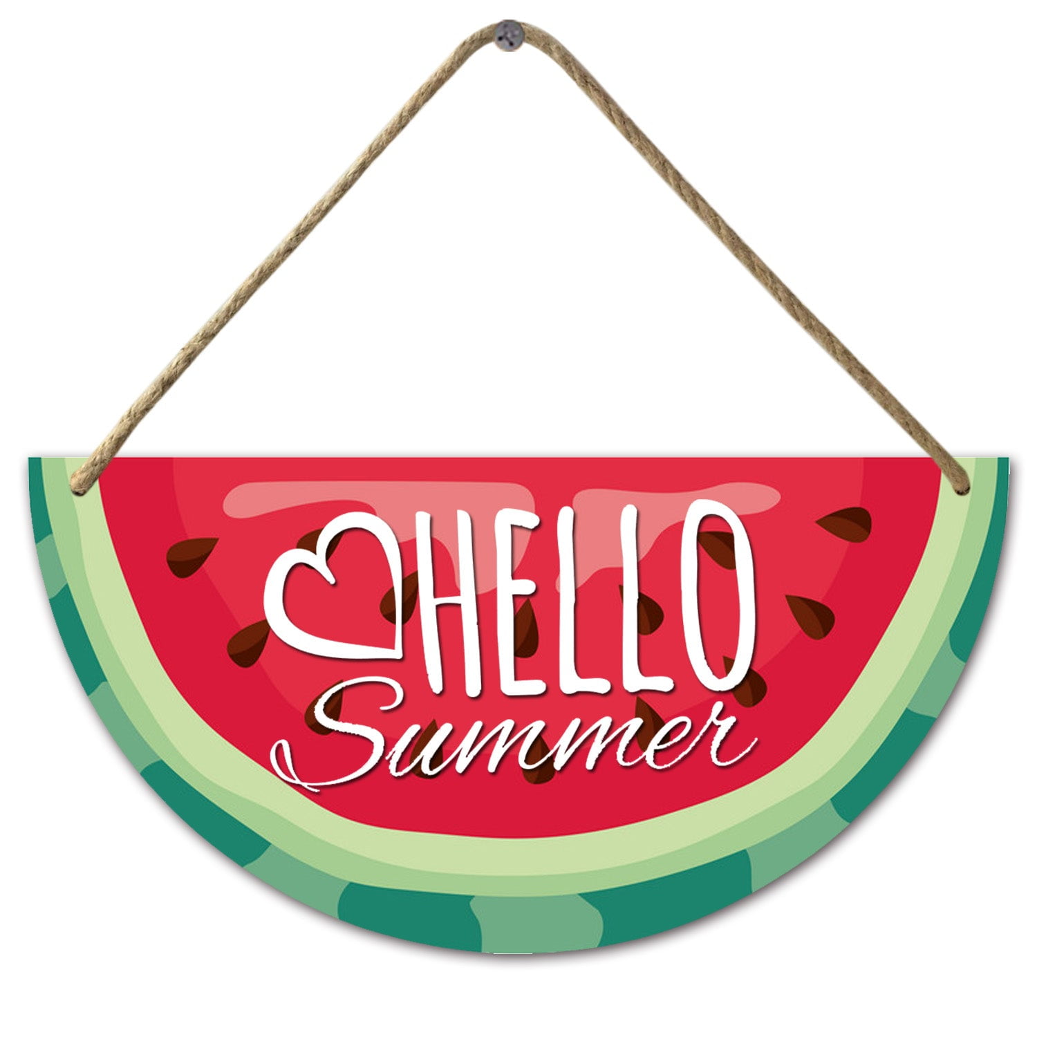 Eveokoki Watermelon Door Sign Hello Summer Door Hanger Wood Front Door