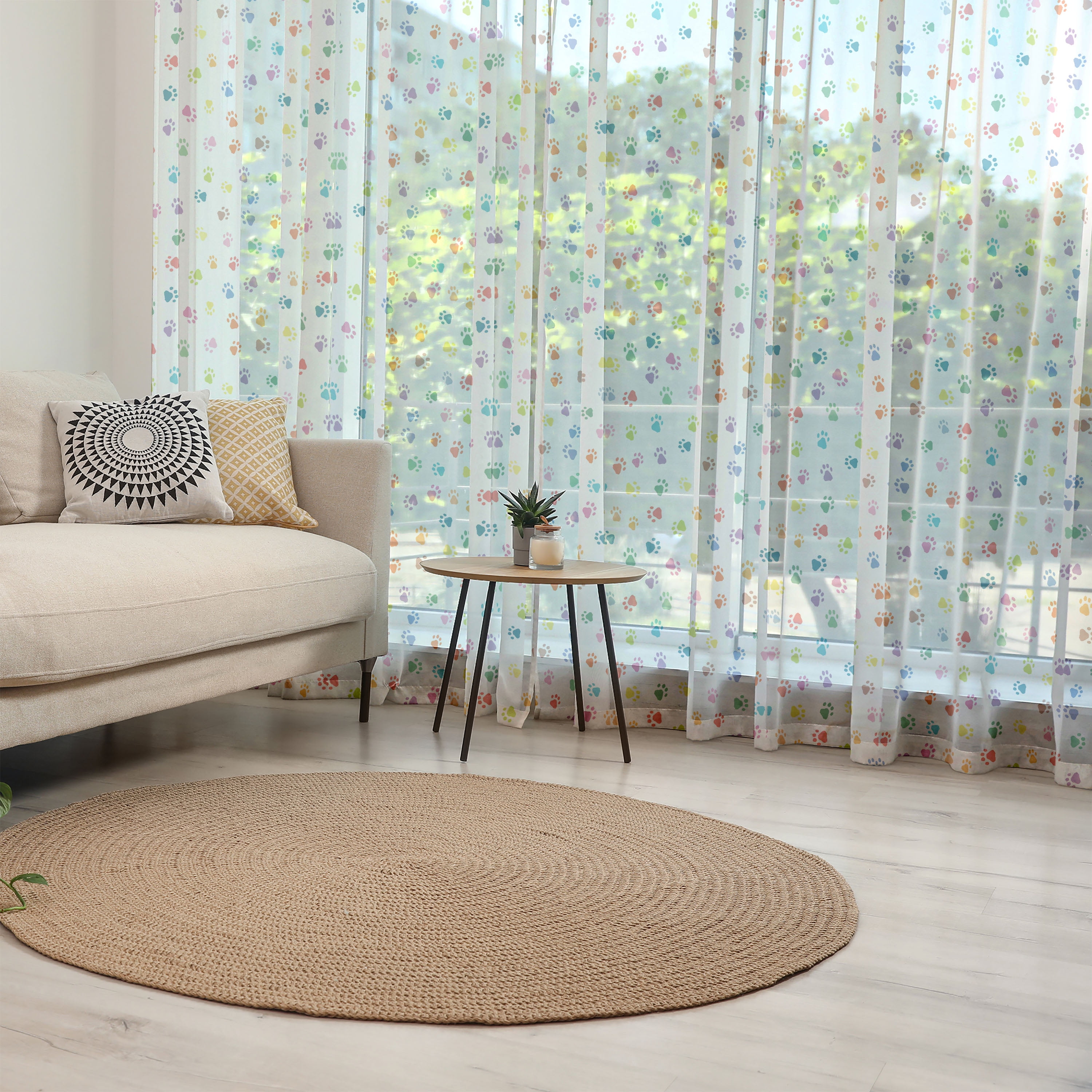 Cat Tulle Curtains with Rod Pocket, Footprints of Cats and Dogs Lively ...