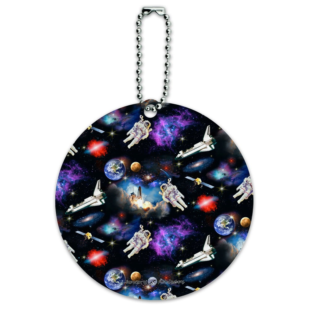 Astronaut Space Earth Moon Solar System Pattern Round Luggage ID Tag ...