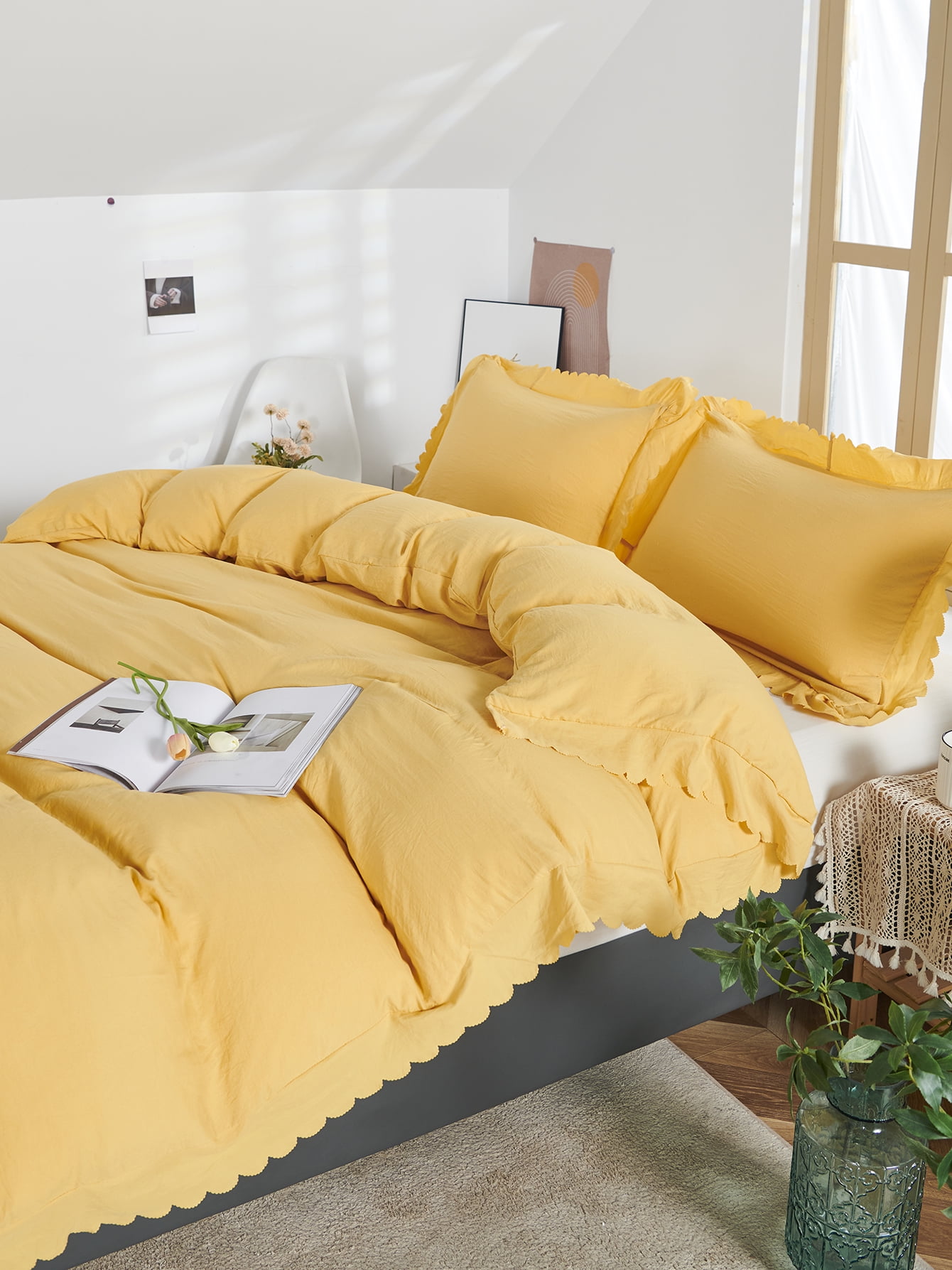 Move Over Yellow Ruffle Bedding Sets Queen Luxury Duvet Cover Set ...