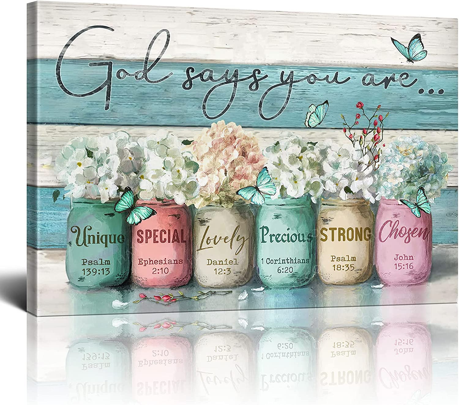 God Says You Are Canvas Wall Art Bible Verses Wall Decor Daisy Flower Poster Cute Marson Jars ...