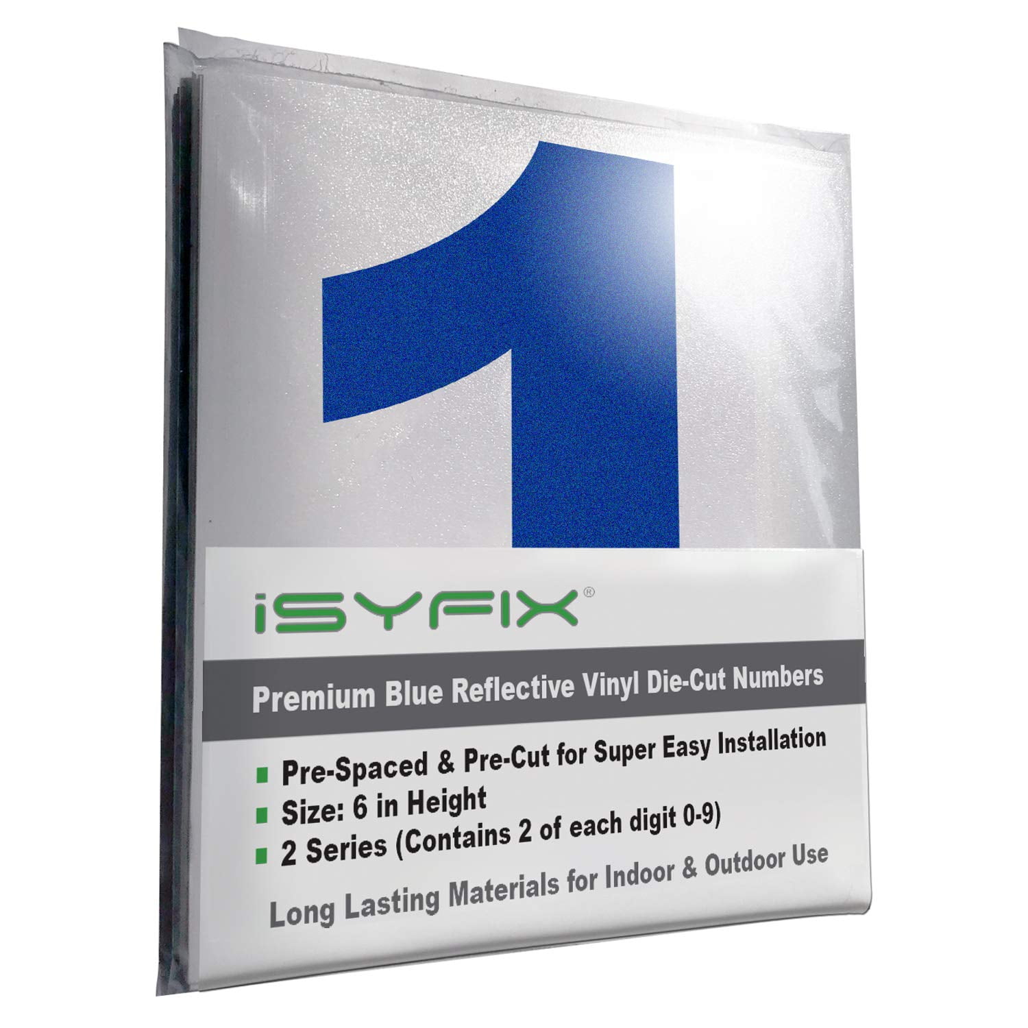 iSYFIX Reflective Blue Vinyl Numbers Stickers – 6 Inch Self Adhesive (2 ...