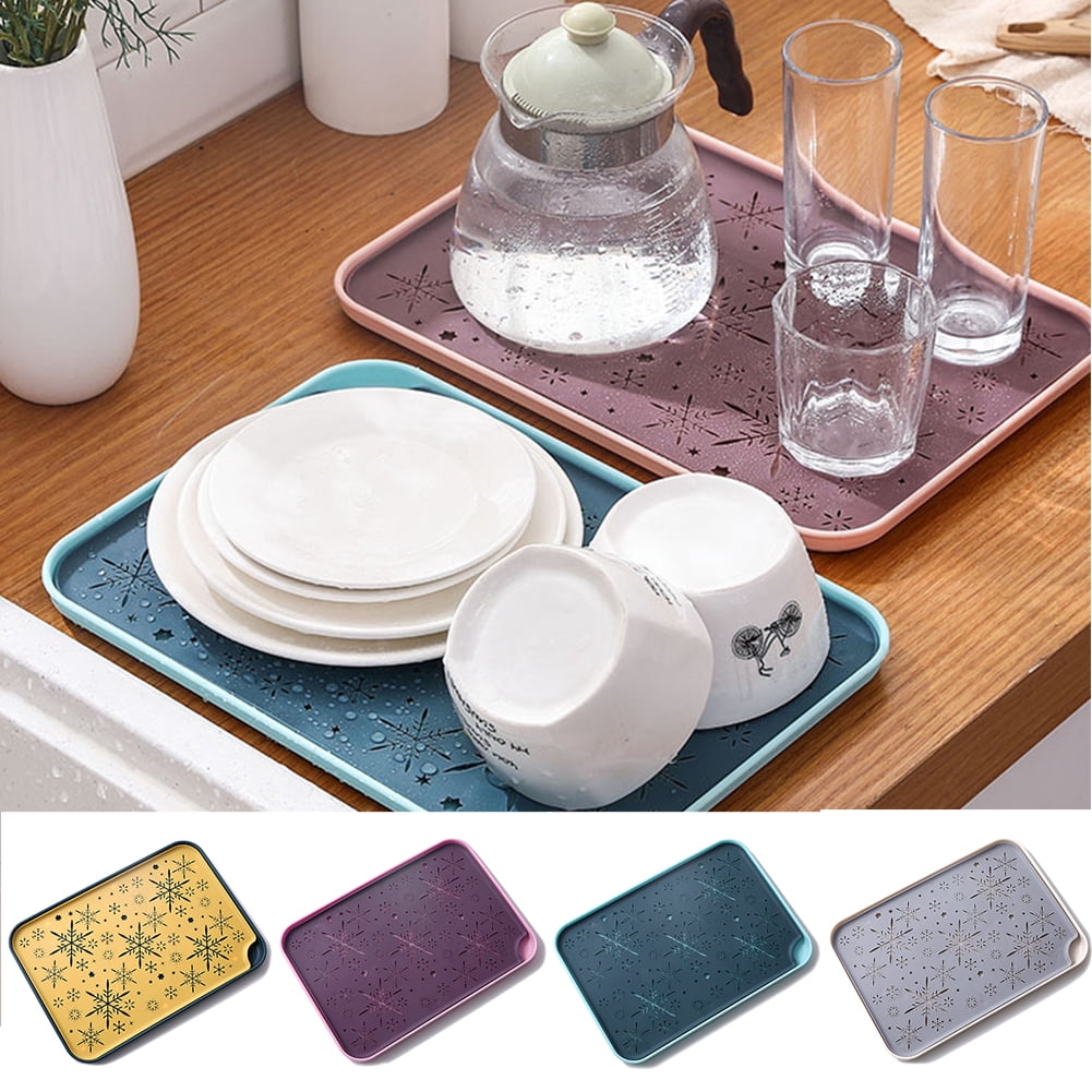 Travelwant Drainer with Drip Tray, Dish Drain Board Mat, Kitchen Self ...