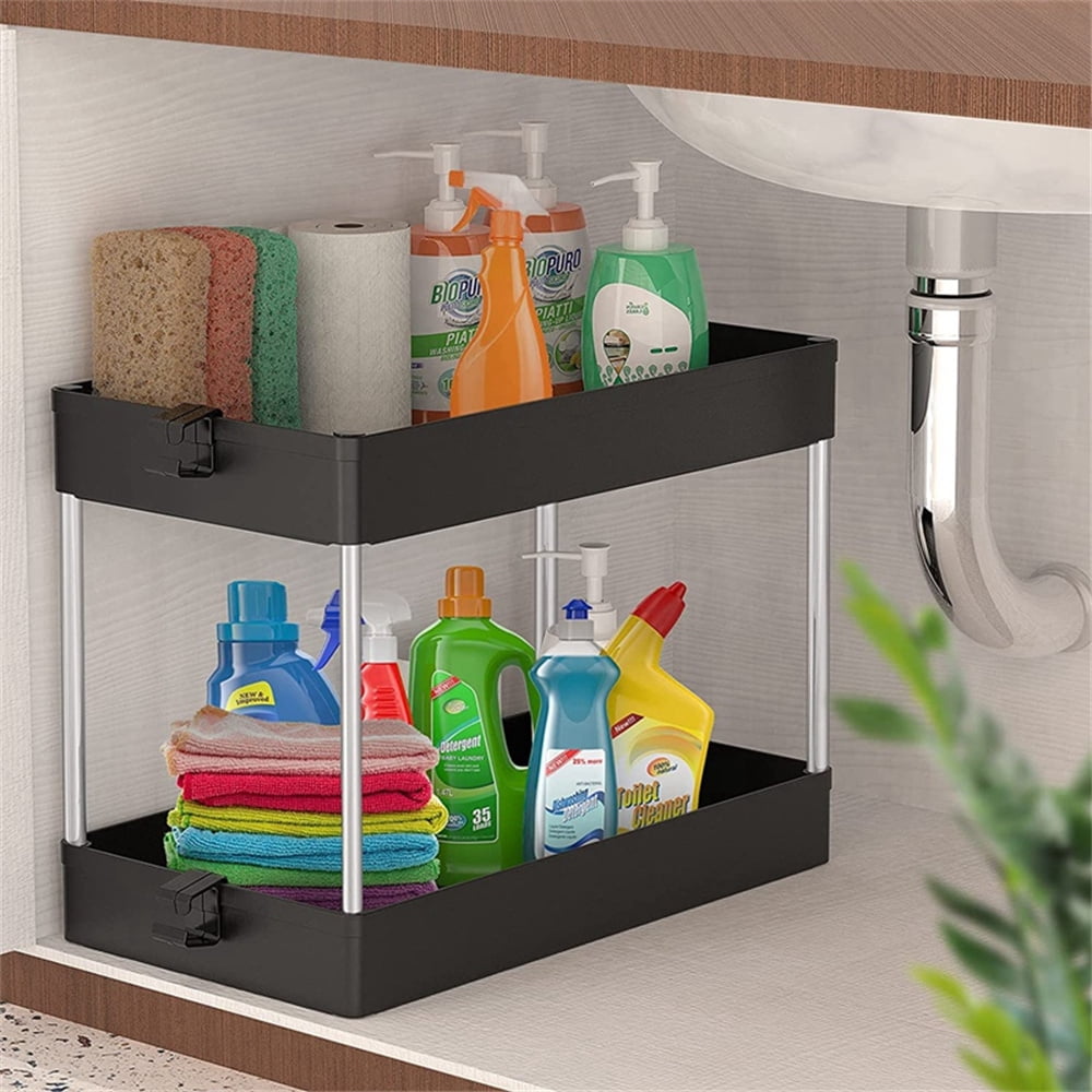 Under Sink Organizer, 2 Tier Under Cabinet Storage Baskets Drawer ...
