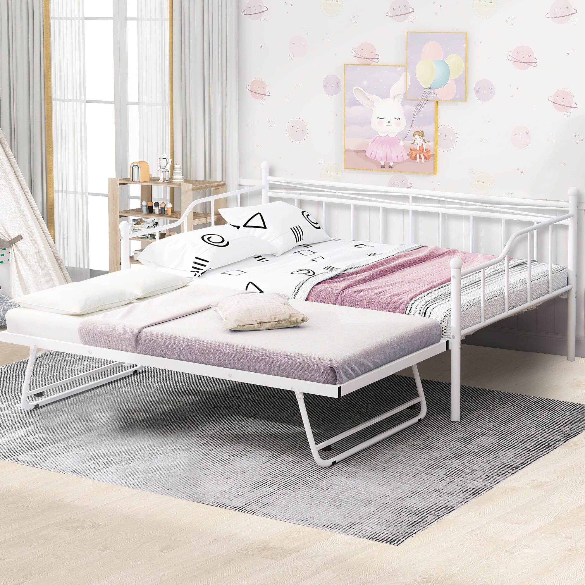 BTMWAY Daybed with Trundle Included, Twin Size Metal Daybed Frame with ...