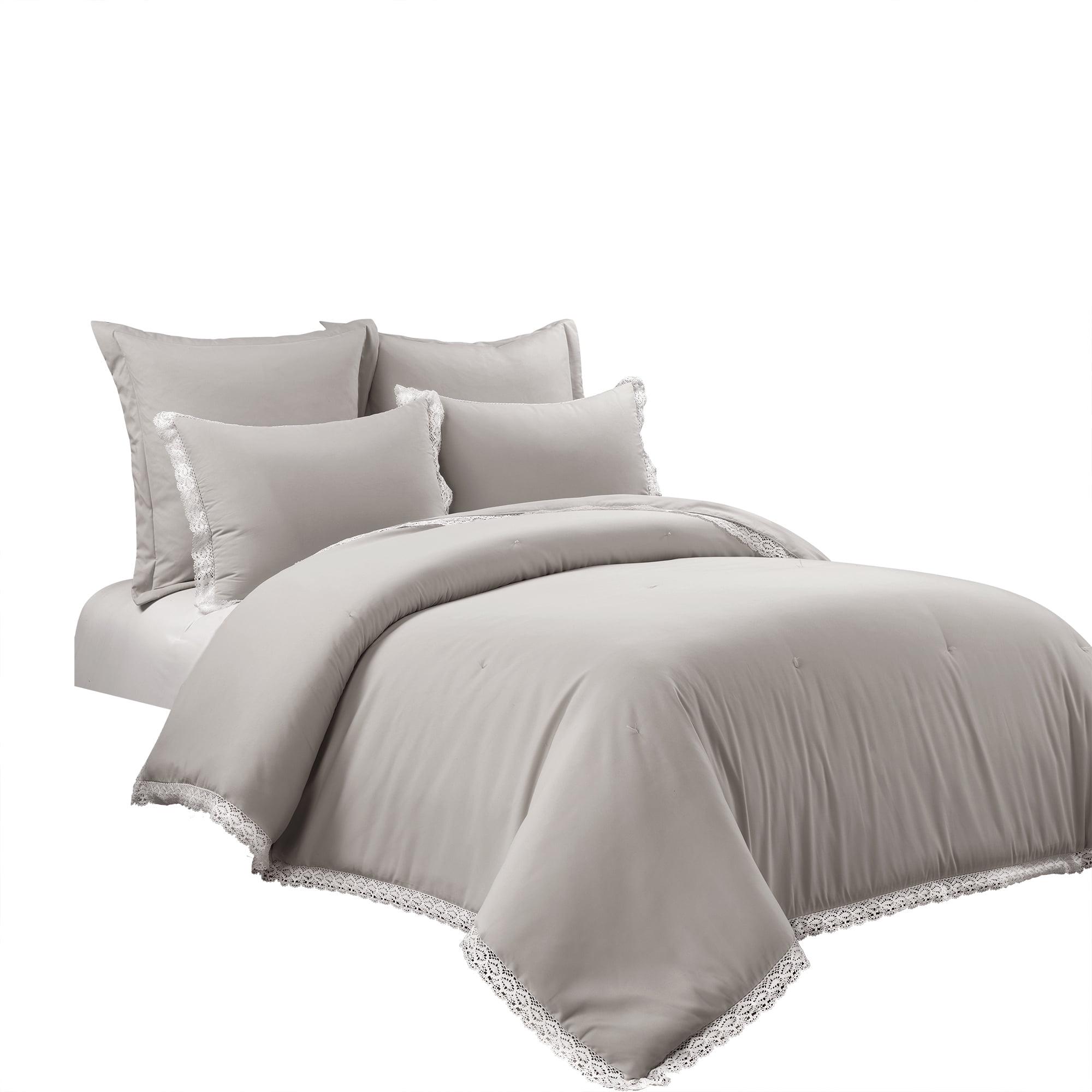 Lush Decor Microfiber Rosalie Cottage Core Embellished Lace Comforter ...