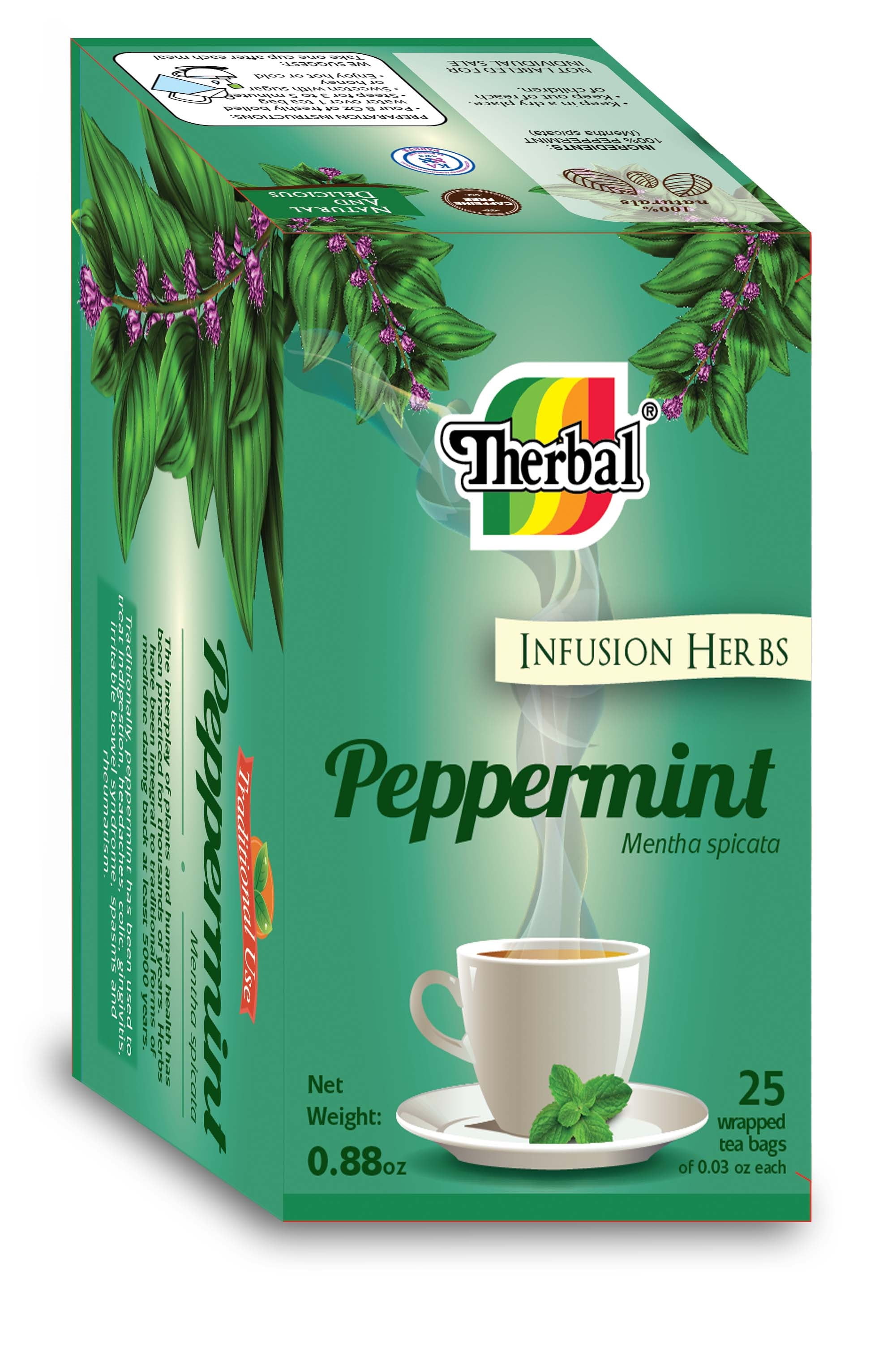 Therbal Peppermint Infusion Herbs Tea, 25 tea bags, 0.88 oz - Walmart.com