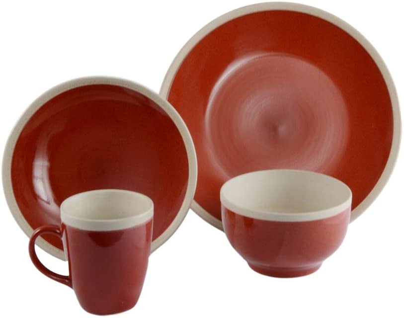 CAC China Alecto 16-Piece Red Round Stoneware Dinnerware Set, Service ...