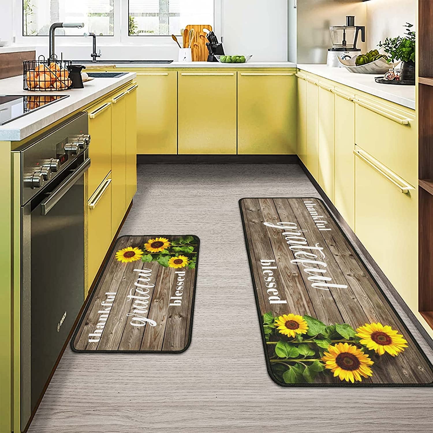 Sunflower Kitchen Floor Mats 2Pcs Non Slip Summer Fall Sunflower Mats ...