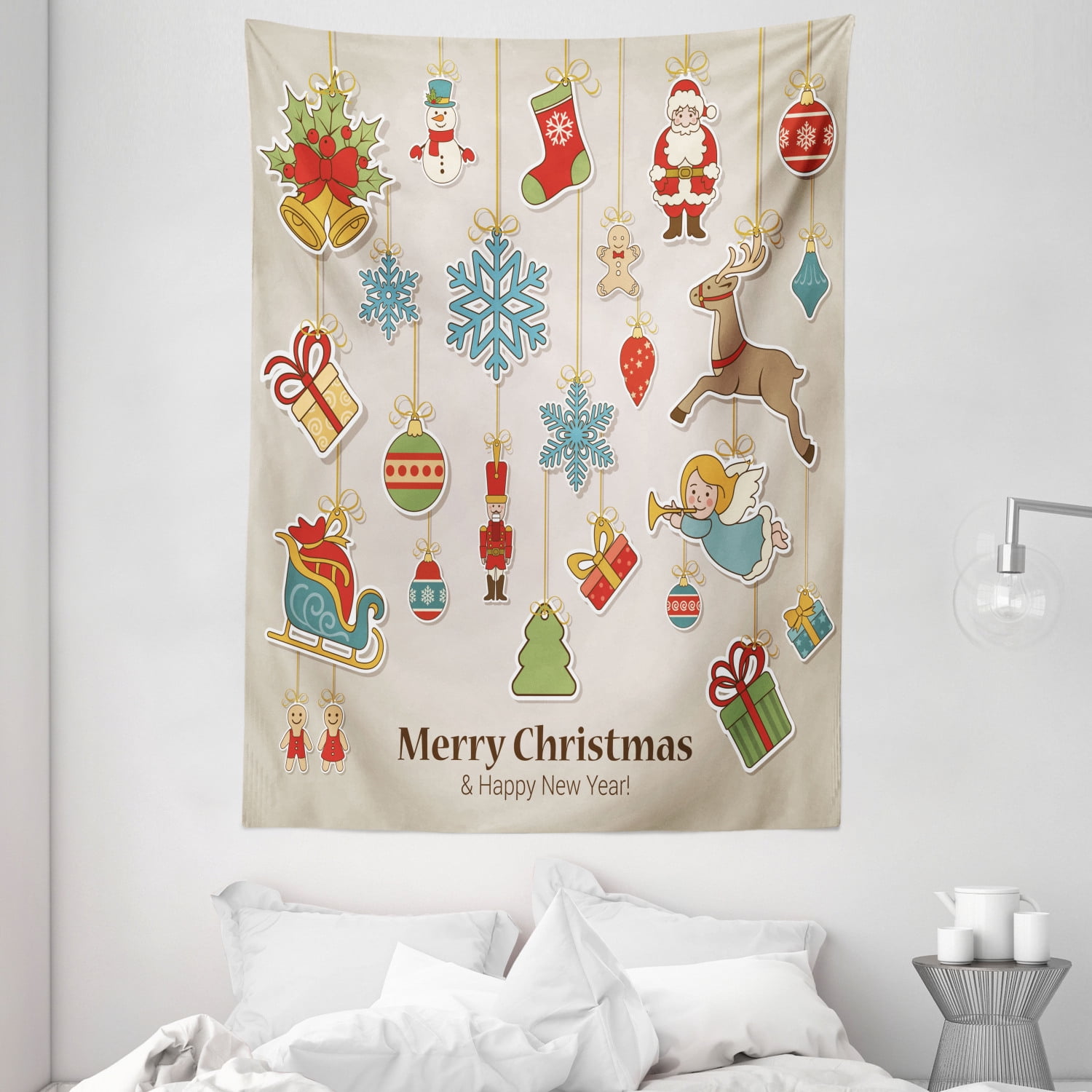 Christmas Tapestry, Noel Xmas Winter Holiday Themed Icons Celebratory ...