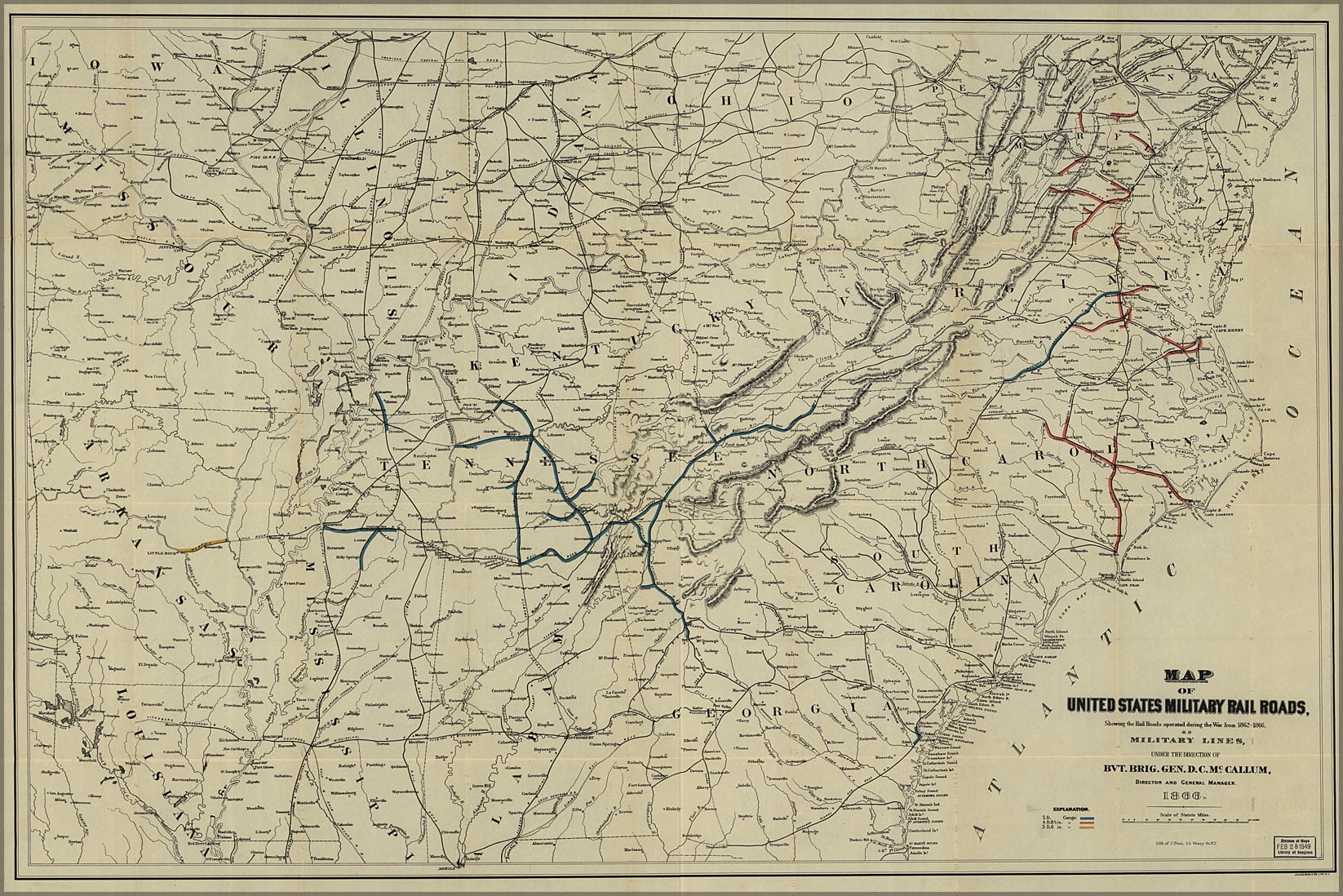 24"x36" Gallery Poster, Map of United States military railroads 1866 ...